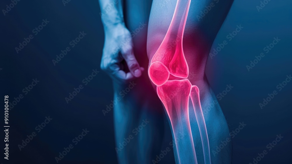 Detailed view of human knee joint with targeted therapy techniques for ...
