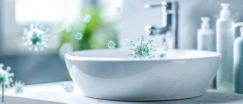 Bacterial growth around a bathroom sink, germs, bathroom, representing ...