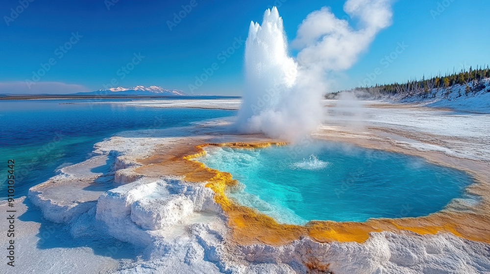 Geyser eruption, hot water spouting from ground Stock Illustration ...