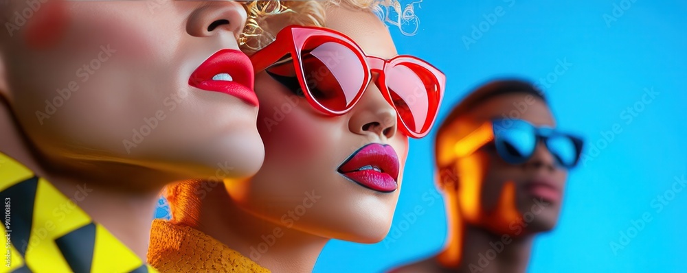 Pop art style musicians with bold makeup, performing at vibrant music ...