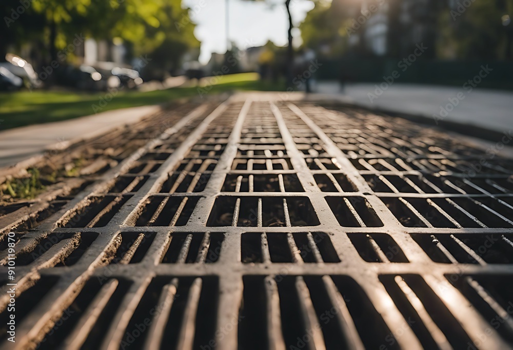 grate iron system drainage water lawn storm sidewalk pedestrian green ...