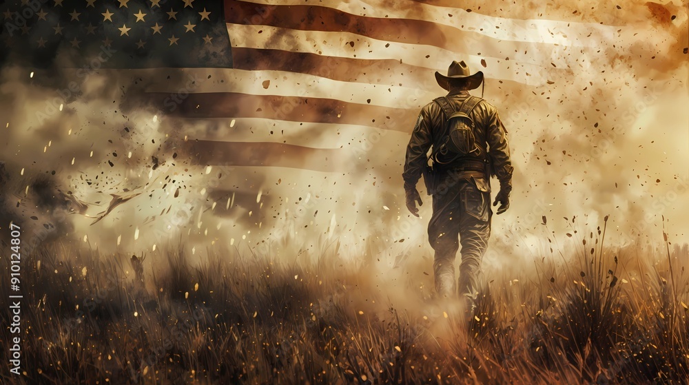 Patriotic wallpaper of soldier walking away and waving American flag in ...