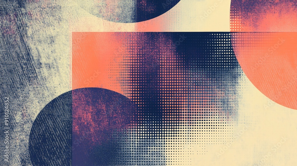 Layered shapes with halftone textures and subtle grainy color ...
