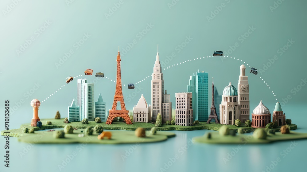 simple illustration showing a travel journey with a dotted line ...