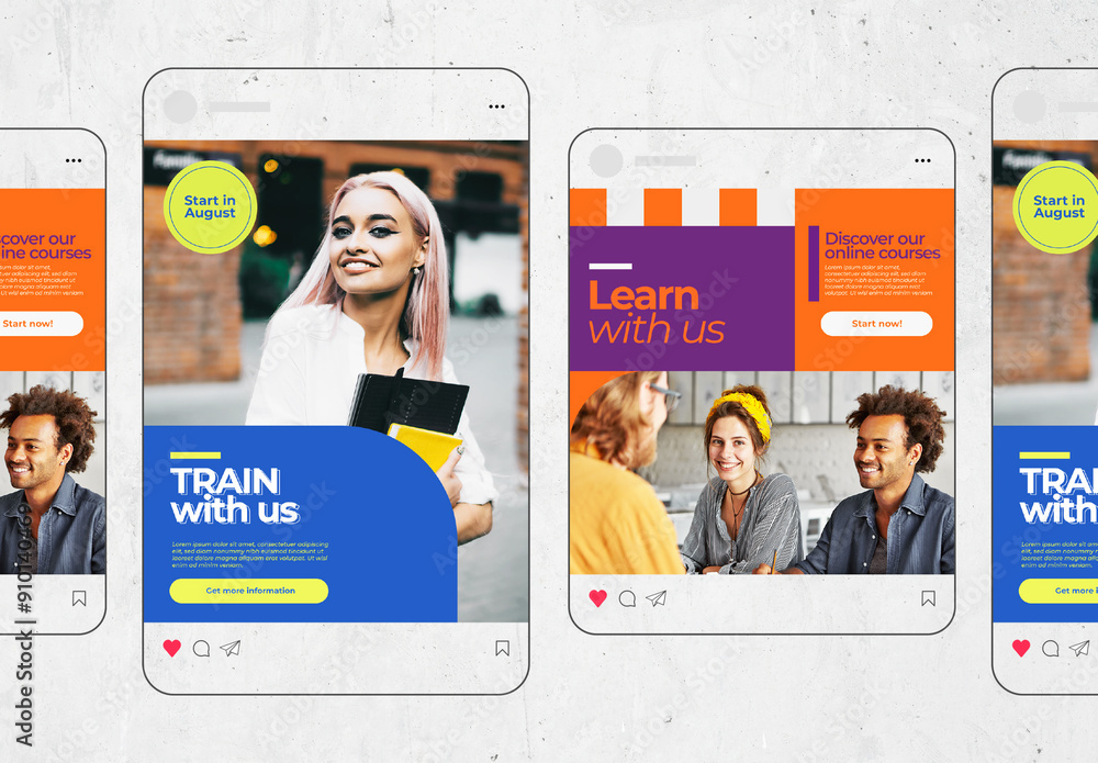 Modern and Bright Educational Social Media Set Stock Template | Adobe Stock