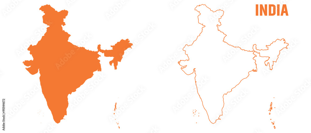 India map .India national map vector image orang color on white ...