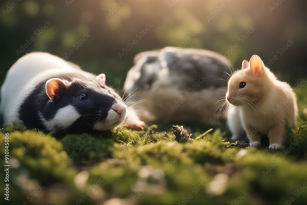 rat frog dog group cat fish pets ferret rabbit sitting pet snake ...