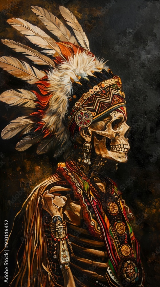 oil painting of Mictlantecuhtli, aztec god of the underworld, skull ...