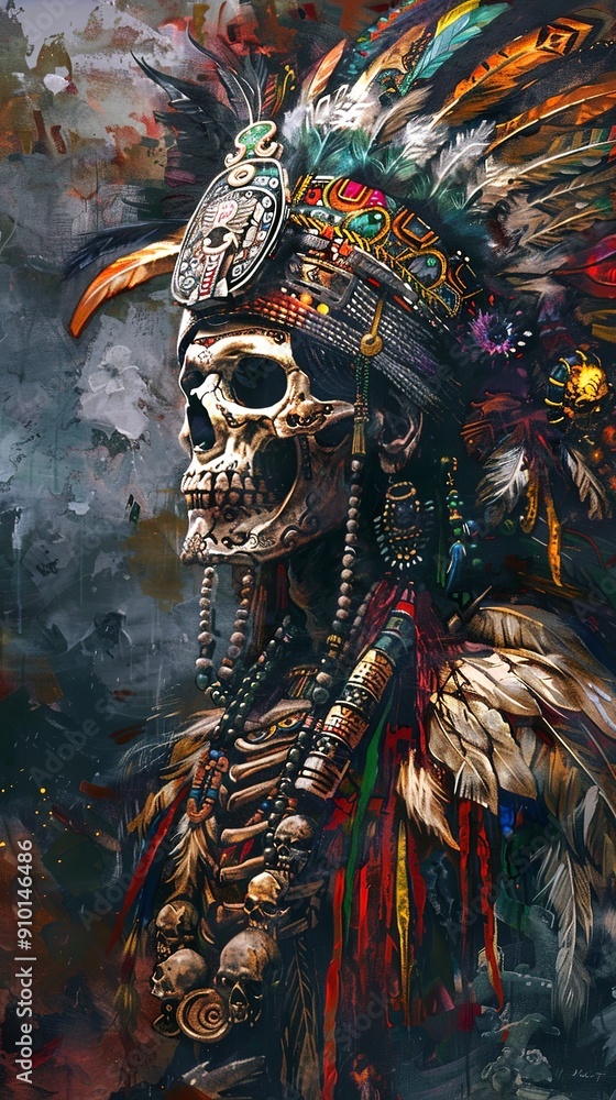 oil painting of Mictlantecuhtli, aztec god of the underworld, skull ...
