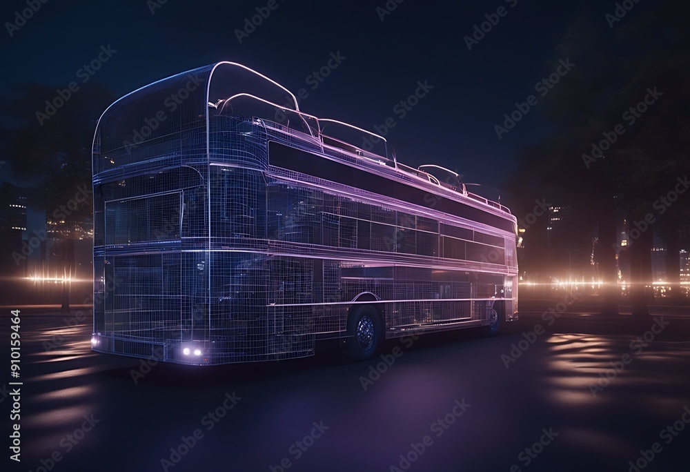 grand wireframe bus dark tour fast moving background blue modern ...