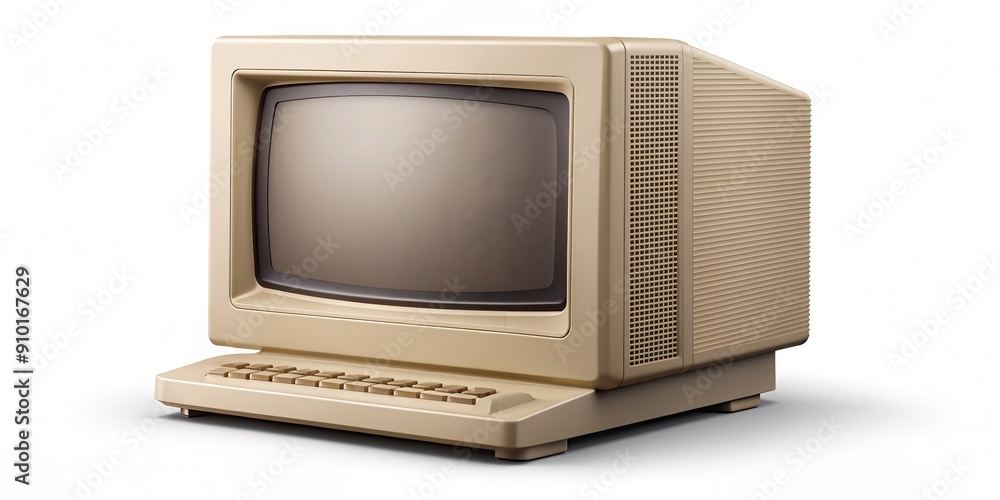 Retro beige computer monitor with outdated Cathode Ray Tube technology ...