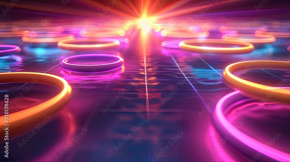 A glowing halo of floating 3D ellipses with a radiant light effect and ...