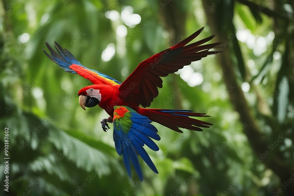 green red form macaw x hybrid rica nature vegetation fly parrot rare ...