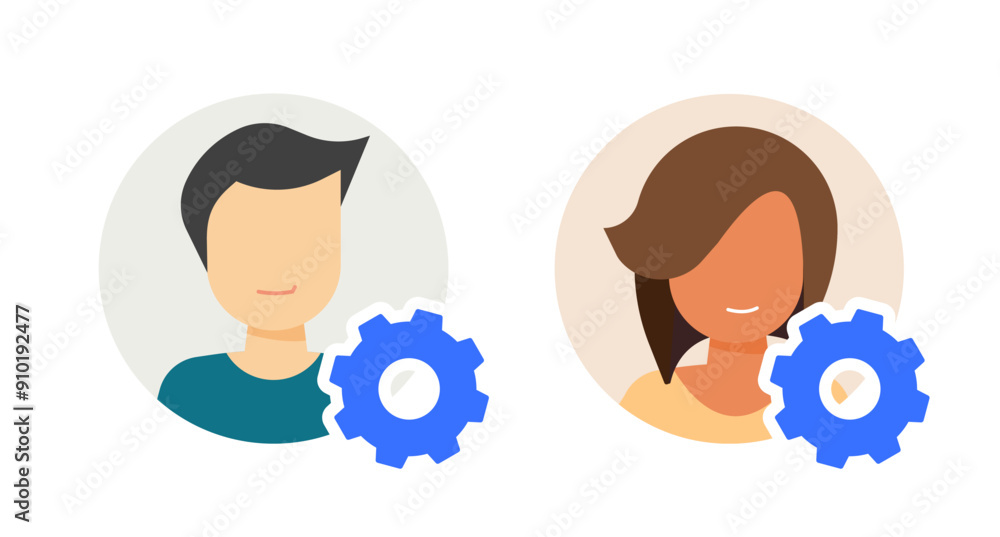 Account admin settings icon vector flat cartoon graphic set, person ...