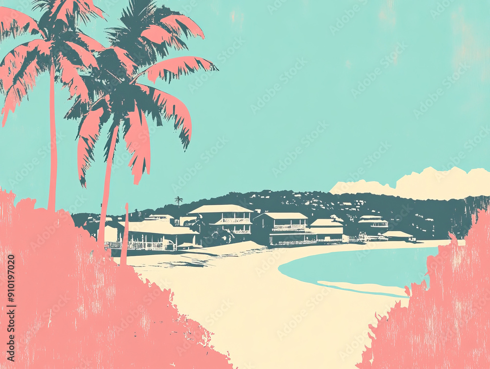 Risograph vintage riso print travel poster, card, wallpaper or banner ...