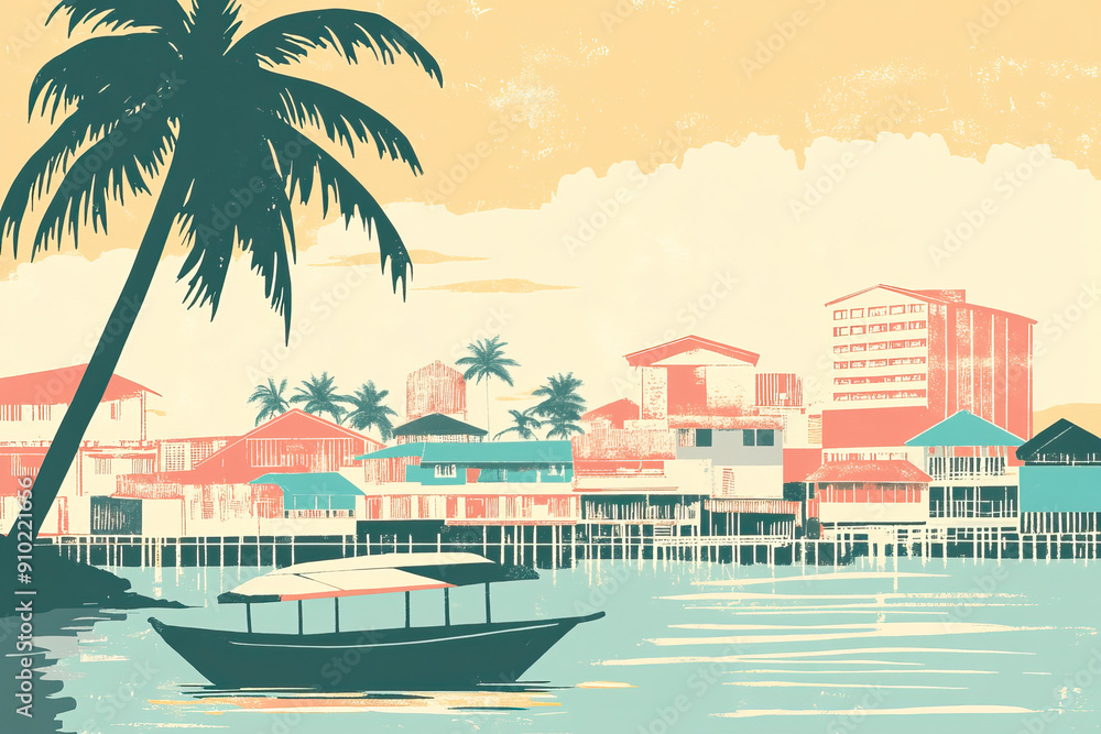 Risograph retro riso print travel poster, card, wallpaper or banner ...