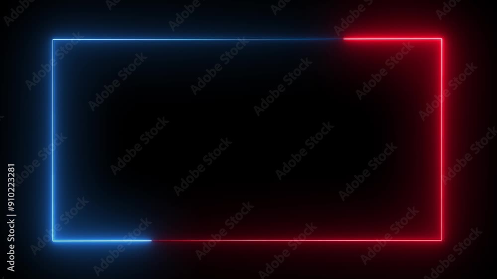 neon border frame, blue red glowing border, rectangle, square, frame ...