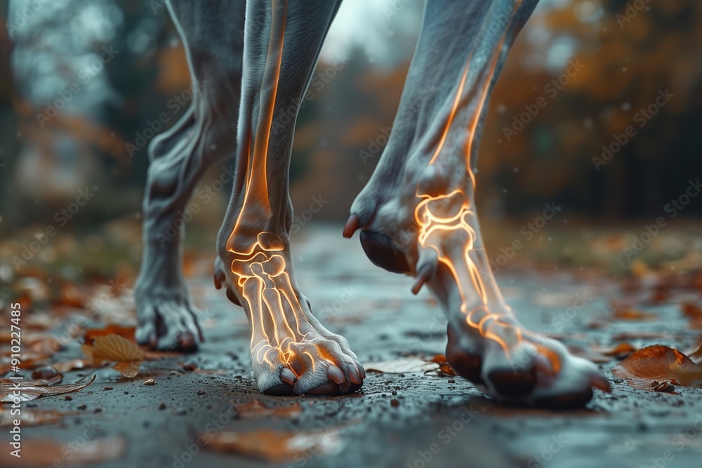 X-ray of walking dog's paw. Roentgen scan of domestic animal forelimb ...