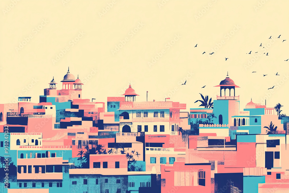 Risograph halftone riso print travel poster, card, wallpaper or banner ...