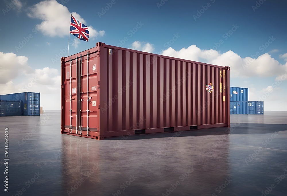 container cargo britain 3d flag sky blue illustration british national ...