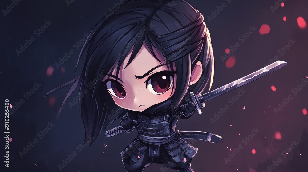 Chibi female warrior with a sword, embodying bravery and strength ...