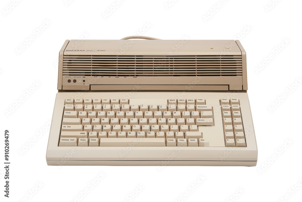 Vintage beige computer with CRT monitor and keyboard, isolated on white ...