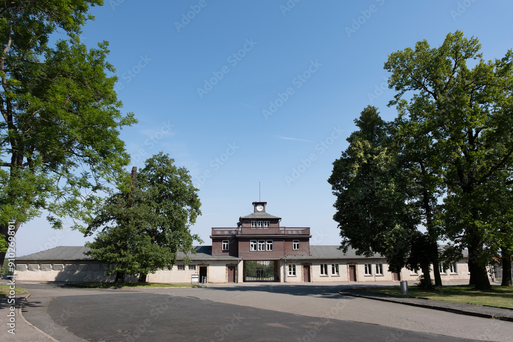 Buchenwald concentration camp gate house. In the right wing were rooms ...