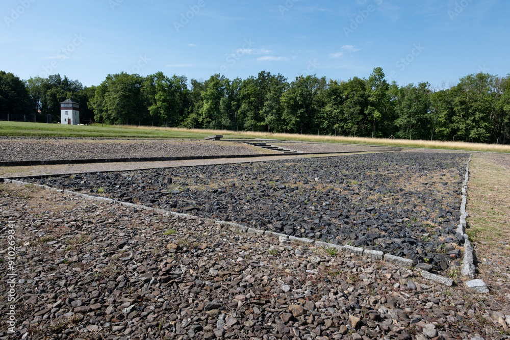 Footprint of the former barracks at the Buchenwald Concentration Camp ...