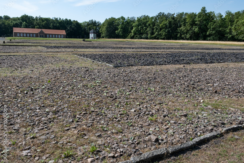 Footprint of the former barracks at the Buchenwald Concentration Camp ...