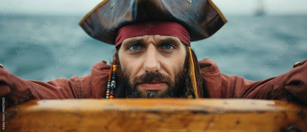 Fearsome pirate captain, stormy seas, mysterious treasure map ...