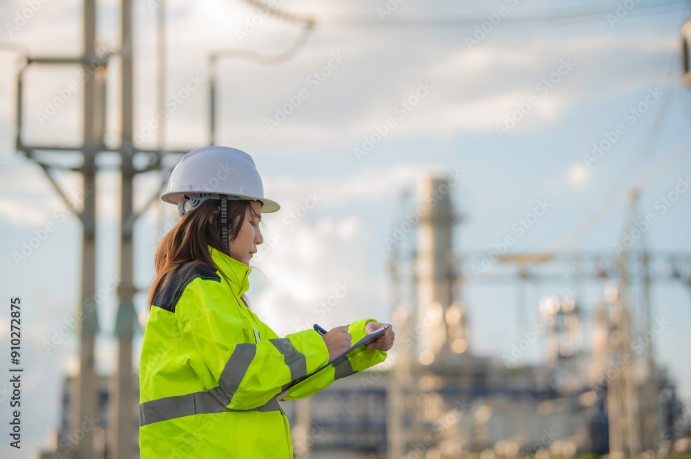 Asian man petrochemical engineer working at oil and gas refinery plant ...