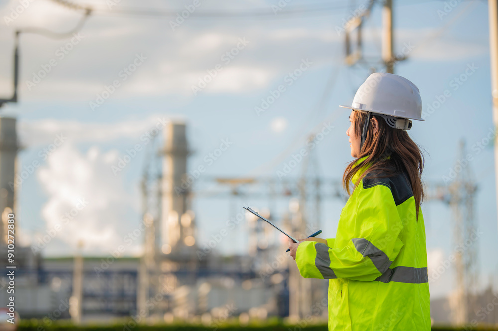 Asian man petrochemical engineer working at oil and gas refinery plant ...