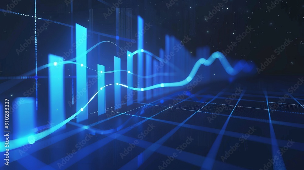 Blue financial growth chart with line graph. Abstract blue background ...