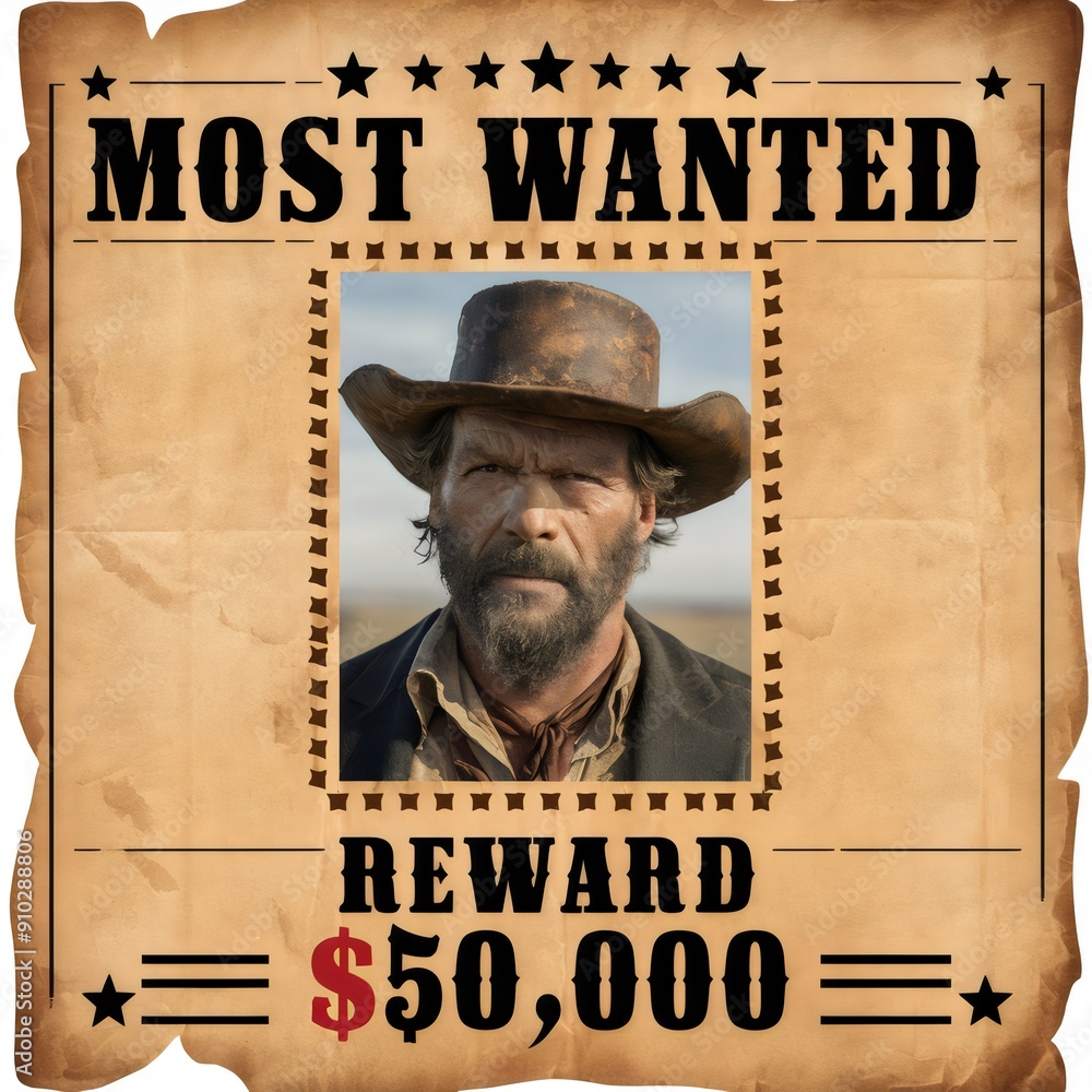 Vintage Western Most Wanted Poster Design Stock Illustration | Adobe Stock