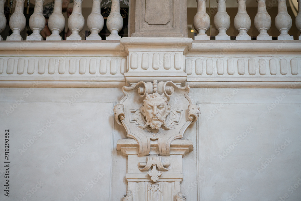 head of a faun, Greek mythology and decorative allegory on a pilaster ...