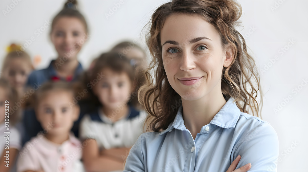 beautiful professional female teacher of nursery school or kindergarten ...