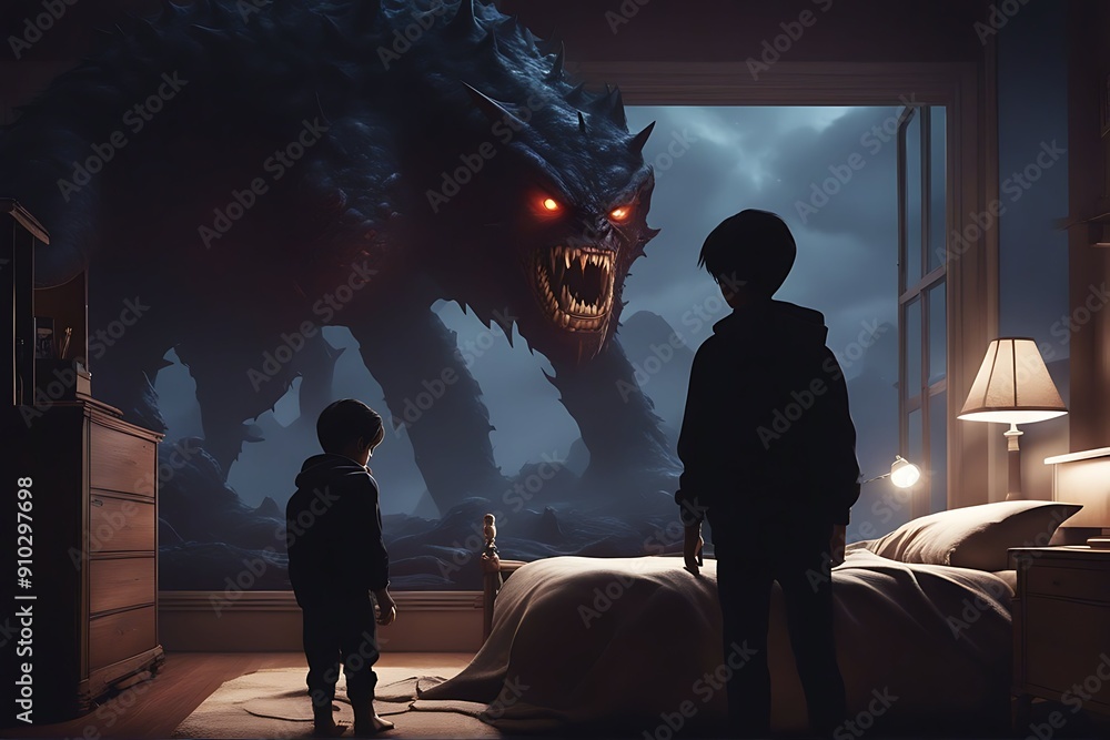 painting showing concept facing boy style illustration dark gital land ...
