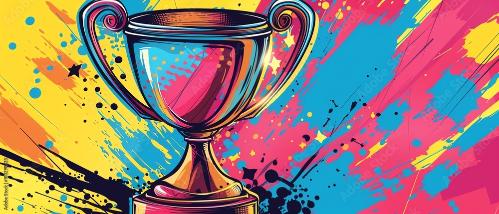 Pop art concept 3d isolated trophy cup award champions illustration ...