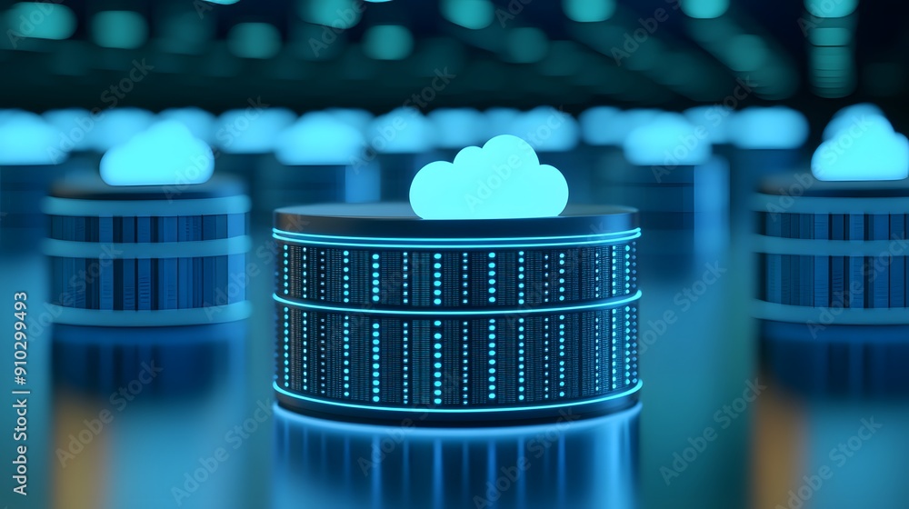 Futuristic cloud database servers in a data center, illustrating cloud ...