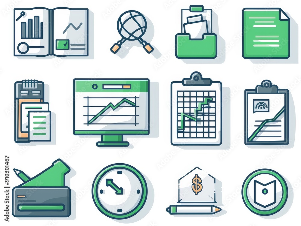 project management icons including a Gantt chart, project timeline ...