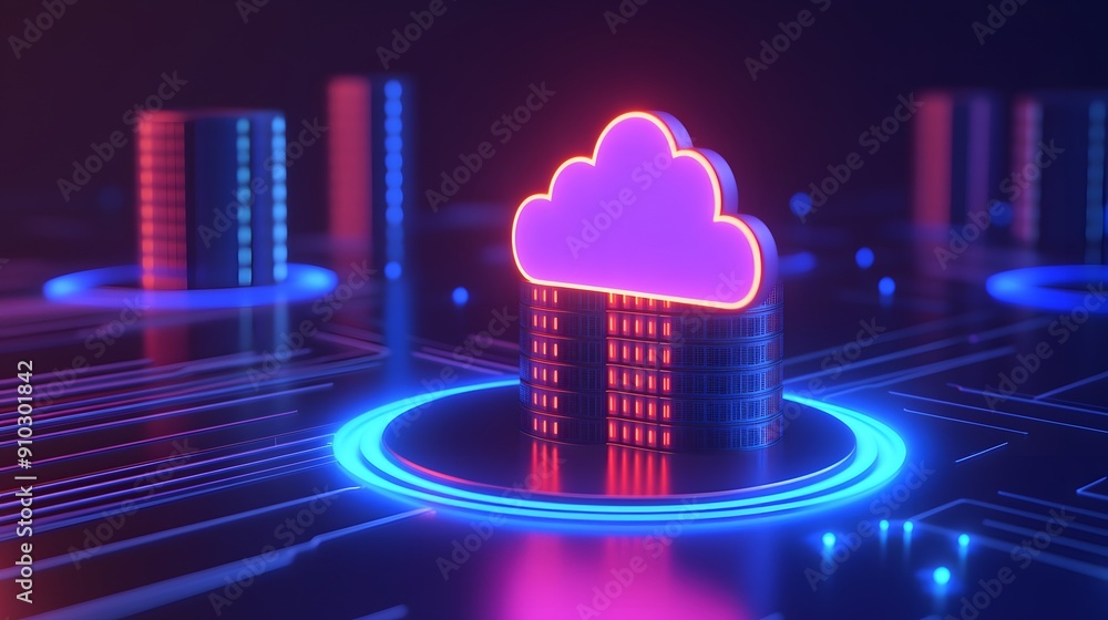 Futuristic concept of cloud computing with glowing server data centers ...