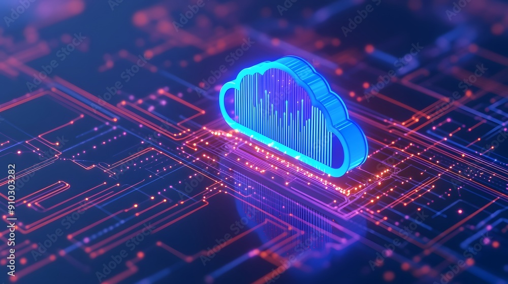 Futuristic digital cloud computing concept with data visualization on a ...