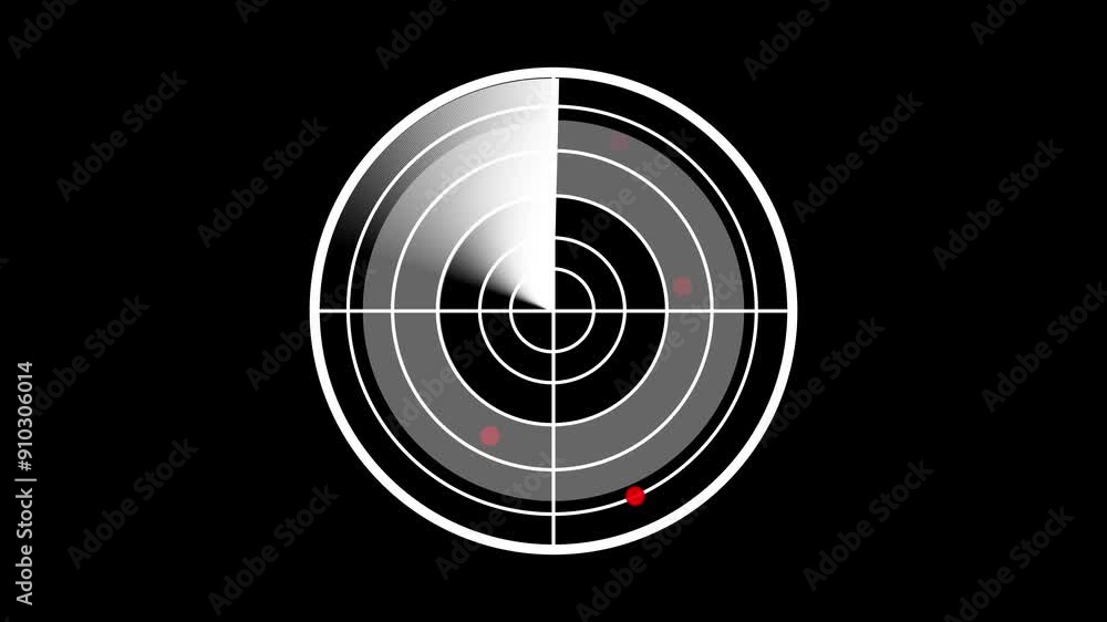 White radar scanner sing with black background, radar screen scanning ...