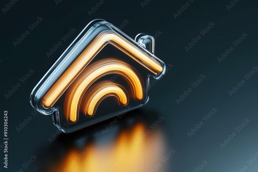 Wireless smart homes icon. 3D symbol for a smart house black background ...