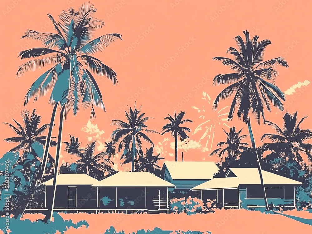 Risograph stencilled riso print travel poster, card, wallpaper or ...