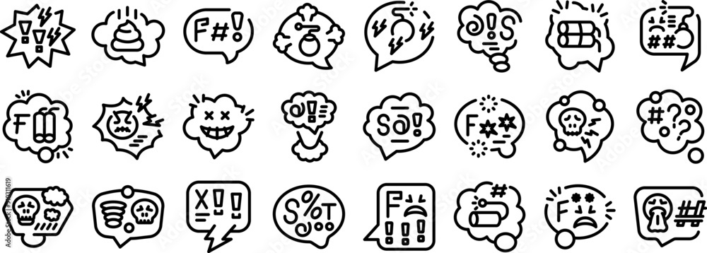 Swear speech bubble icons set. Set of icons representing people ...