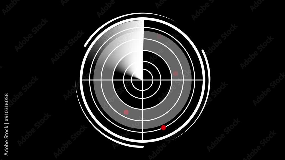 White radar scanner sing with black background. radar screen scanning ...