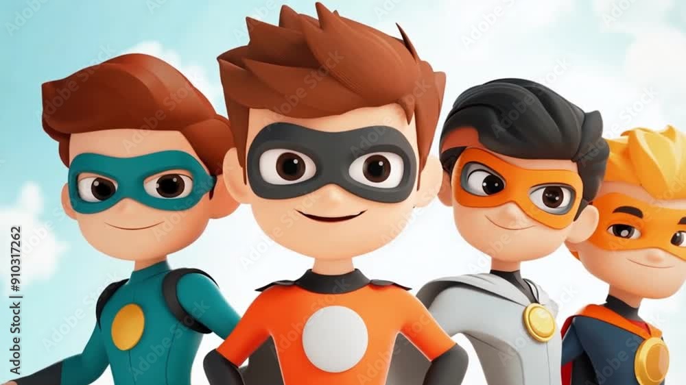 Superhero Squad: A vibrant and playful illustration of four young ...