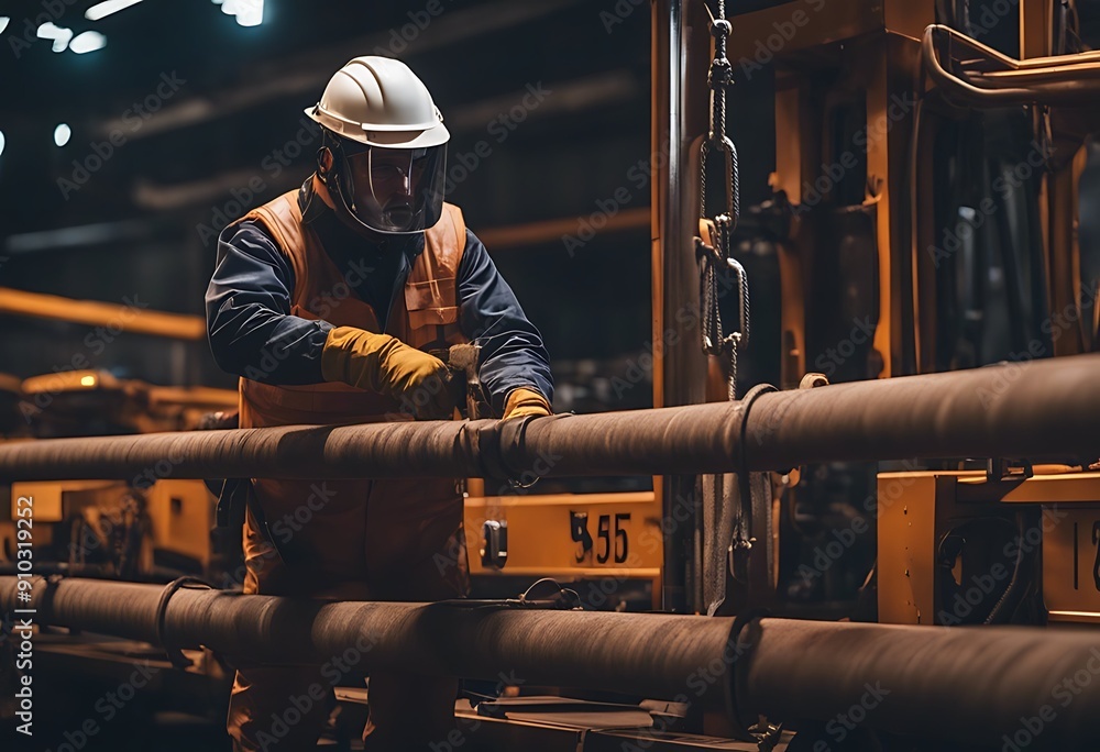 wearing driver ppe steel full load flat chaining semi structures truck ...