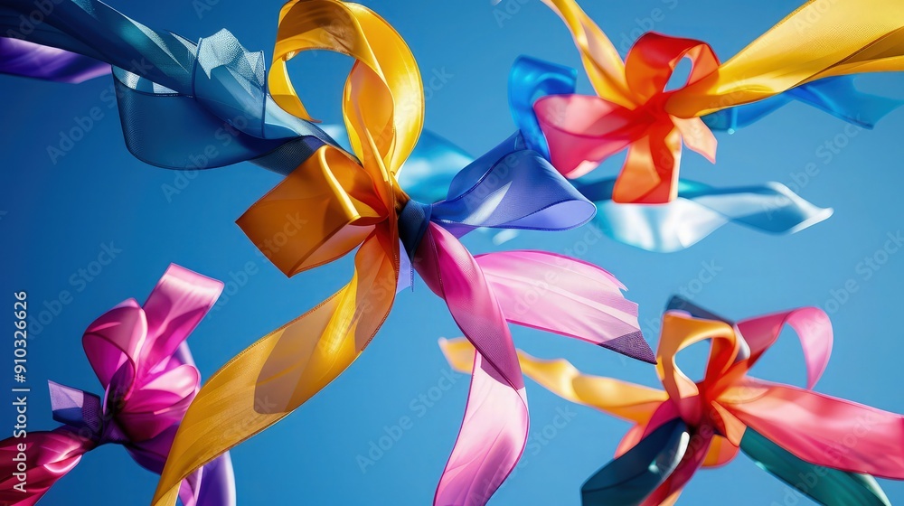 An artistic depiction of ribbons in bi-pride colors intertwined and ...